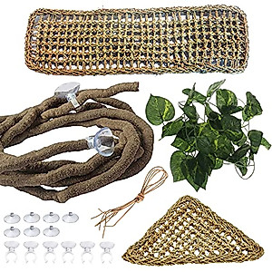 Bearded Dragon Hammock Reptile Jungle Vines Flexible Reptile Leaves with Suction Cups for Climbing Branches Habitat Terrariums Decoration Accessories Chameleon Lizards Gecko Frogs Snakes