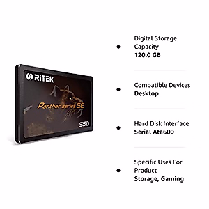 Ritek 120GB SSD (Internal Solid State Drive) 3D NAND 2.5" SATA III 6Gb/s Ultra Slim 7mm Up to 550 MB/s Panther SE
