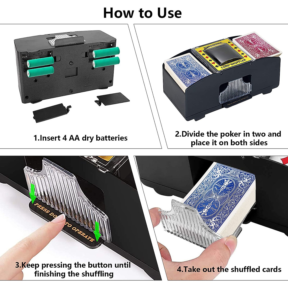 Automatic Card Shuffler 2 Deck - Battery Operated Electric Shuffler, Poker Shuffling Machine for Home Cards Games and Club Gaming, Playing Cards Machine, Suitable for 1-2 Decks, Cards Not Included
