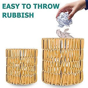 PRETYZOOM Natural Woven Basket Round Trash Basket Rattan Garbage Bin Waste Basket Organizer Trash Basket Toy Container Kitchen Decoration (Khaki)