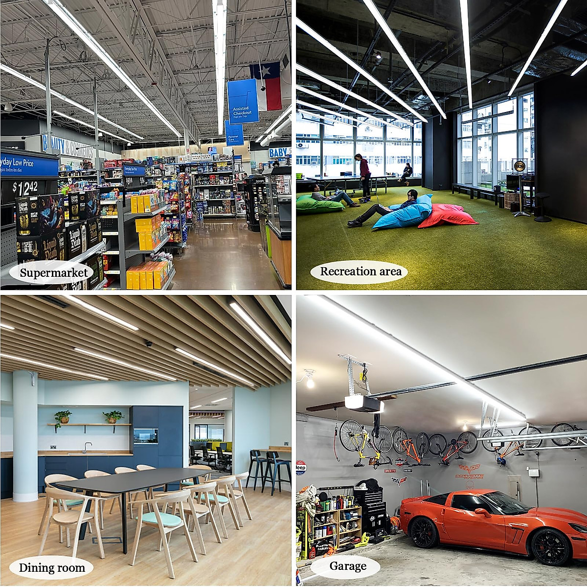 ANTLUX 8FT LED Shop Light Fixture, 110W LED Strip Light, 12200 LM, 5000K, 8 Foot LED Linear Lights, Linkable led Lighting for Garage Warehouse Workshop, Fluorescent Tube Replacement, 4 Pack