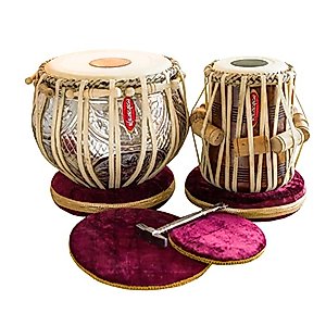 MAHARAJA Concert Tabla Drum Set, 4½ Kg Copper Bayan, Designer, Finest Dayan with Padded Bag, Hammer, Cushions & Cover - Tabla Set Tabla Drums Tablas Indian Musical Instruments (PDI-69)