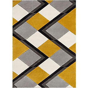 Well Woven Good Vibes Nora Gold Modern Geometric Stripes and Boxes 5'3" x 7'3" 3D Texture Area Rug