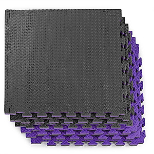 Xspec 1" Extra Thick 48 sq ft Reversible EVA Gym Foam Floor Mat Tiles (24" x 24"), Steel Pattern, 12 pcs, Black/Purple
