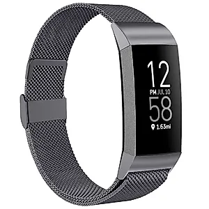 ZWGKKYGYH Compatible with Fitbit Charge 3 and Charge 4 Bands for Men Women, Stainless Steel Metal Mesh Band Magnetic Strap Replacement for Charge 4/Charge 4SE/Charge 3/Charge 3SE, Large Space Gray