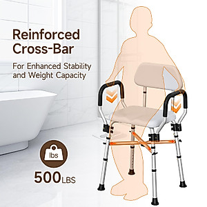 WAYES Padded Shower Chair with Arms and Back - Bariatric Shower Chair, Up to 500 Lbs, Heavy-Duty, Adjustable