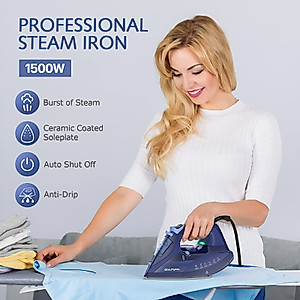 BEAUTURAL Steam Iron for Clothes with Precision Thermostat Dial, Ceramic Coated Soleplate, 3-Way Auto-Off, Self-Cleaning, Anti-Calcium, Anti-Drip