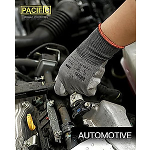PACIFIC PPE Work Gloves for Men and Women, Touchscreen Working Gloves, 12 Pairs Bulk Pack Mechanic Gloves, PU Coated, Mens Gardening Gloves, Lightweight, Grey, Large