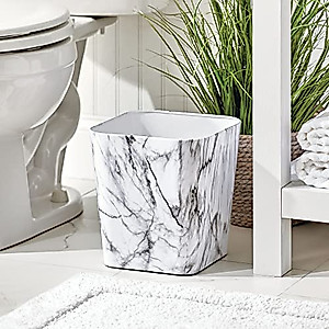 mDesign Small Square Metal 2.3 Gallon Trash Can Wastebasket Garbage Container Bin for Bathroom, Powder Room, Bedroom - Holds Waste and Recycling - Unity Collection - Marble