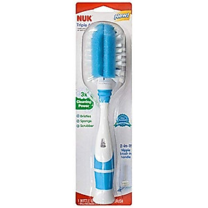 NUK Triple Action Baby Bottle Brush with Built-in Bottle Nipple Brush