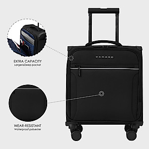 Verage Toledo Underseat Carry On Luggage 15-Inch Softside Small Suitcase with Spinner Wheels & USB Port (Black, Carry-On 15-Inch)