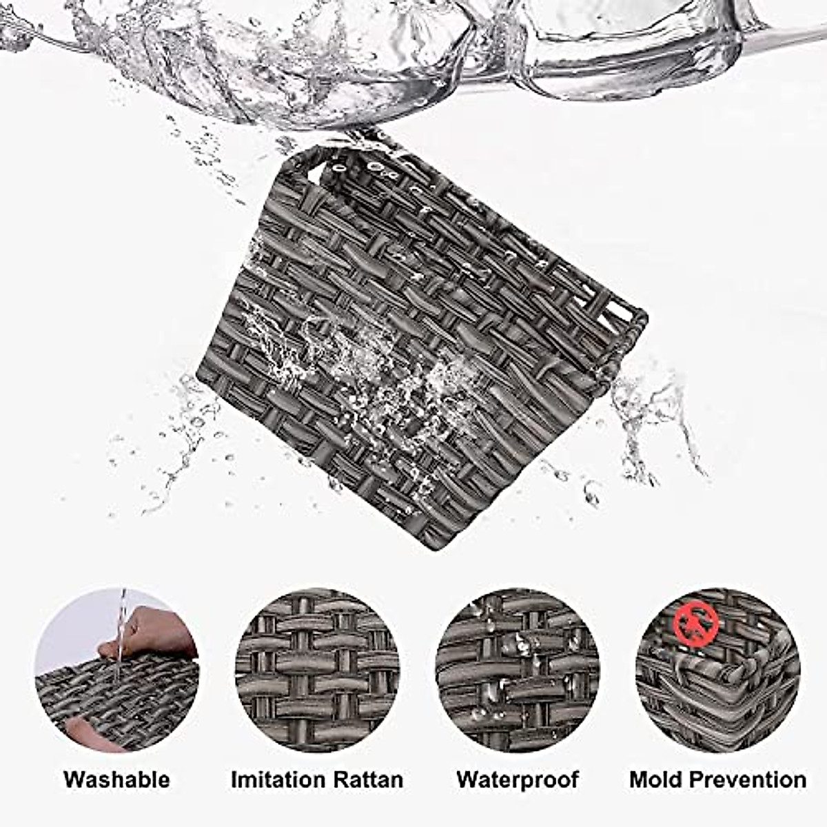 Wicker Baskets With Handles, Grey Rattan Waterproof Woven Basket For Storage , Wicker Storage Basket, Decorative Storage Basket, Easy To Clean (GREY)