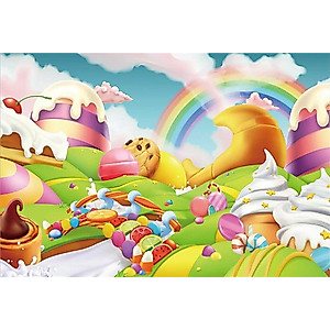 AOFOTO 15x10ft Fantasy Candy Land Landscape Background Cartoon Ice Cream Dessert Lollipop Photography Backdrop Rainbow Birthday Party Decoration Banner Photo Studio Props Kid Baby Girl Vinyl Wallpaper