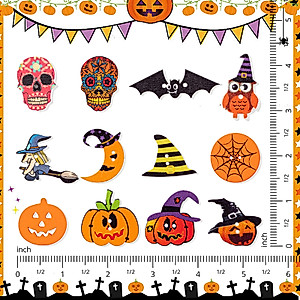 Halloween Buttons for Crafts - 200 Pcs Halloween Pumpkin Skull Witch Bat Shaped Wooden Fall Buttons for Crafts Sewing Clothes Accessories Scrapbooking DIY Halloween Decorative Embellishments 1 in