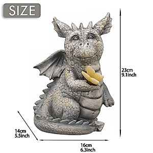 TERESA'S COLLECTIONS Dragon Decor Garden Statues & Sculpture with Solar Powered Lights, Baby Dragon Outdoor Statues Figurines Garden Gifts for Patio Lawn Yard Decoration, 9.1 Inch