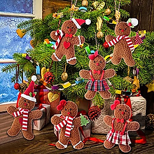 6PCS Felt Gingerbread Ornaments for Christmas Tree Decorations, 4.7Inch Retro Plush Doll Christmas Charms Soft Toys for Holiday Home Decor