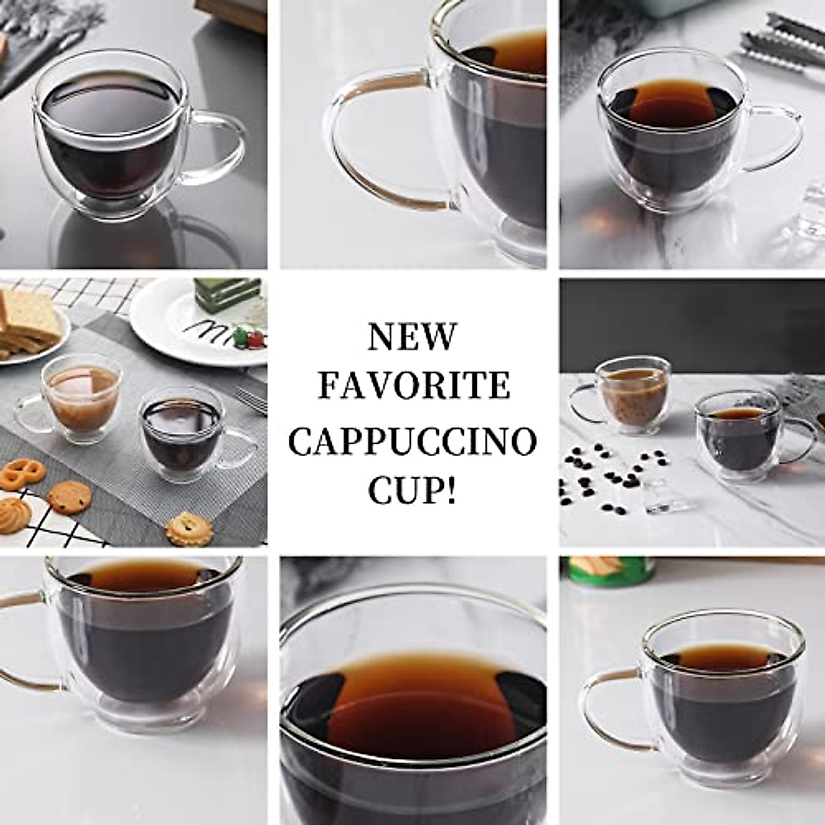 Douria Double Walled Glass Coffee Mugs, Clear Espresso Cups, Coffee tea Mugs Set, Iced Coffee Cup, Glass Mugs for Hot Beverages, Premium Glasses Set, Each 200ml (7Ounces./Set of 2)