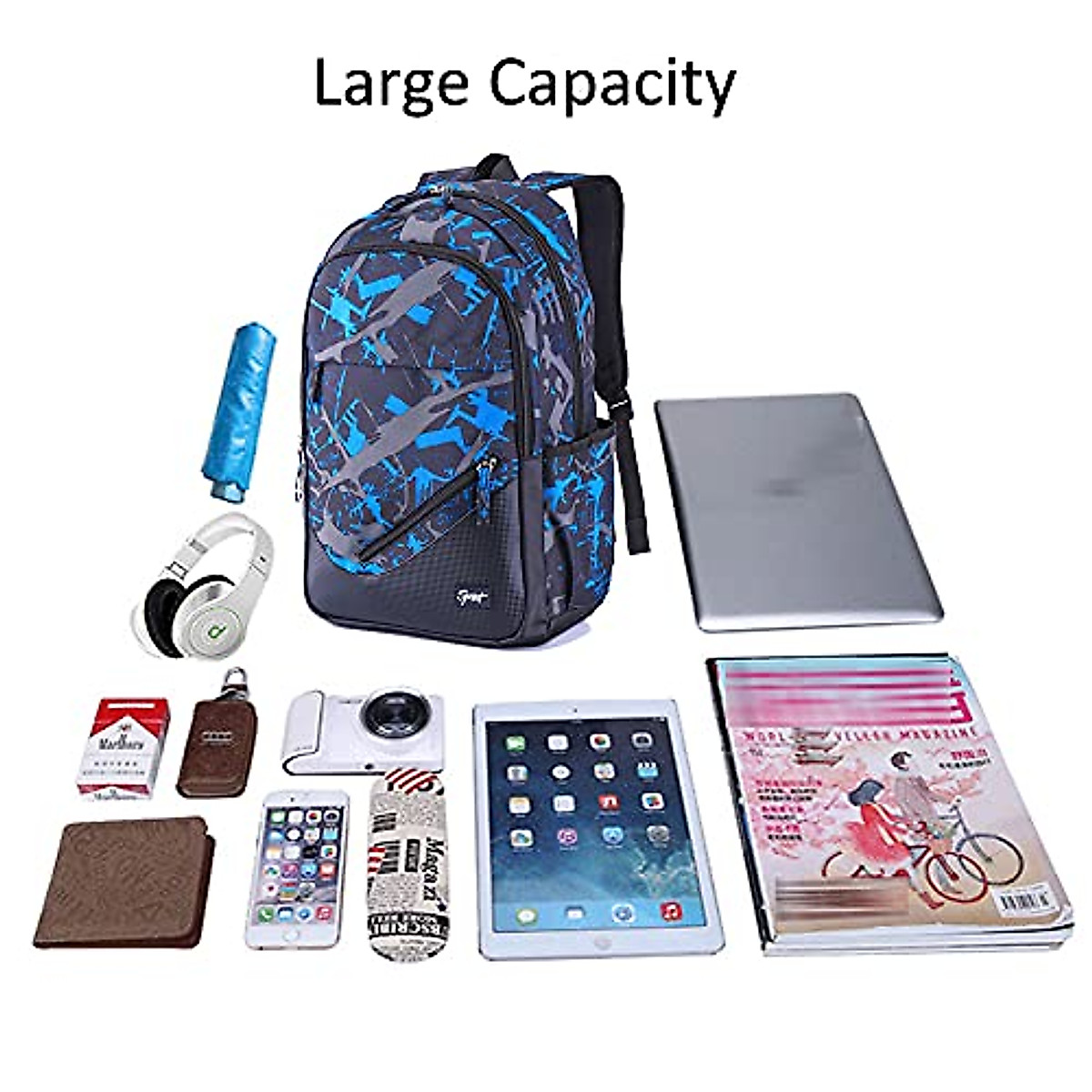 Ozmego Boys School Backpacks Midlle School College Bookbag for Teens Boys Girls (Camo Blue)