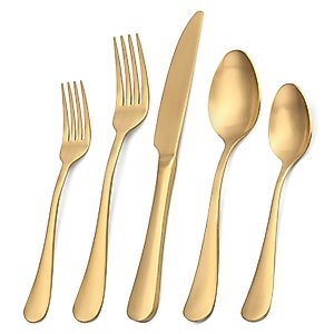 Matte Gold Silverware Set, Satin Finish 20-Piece Stainless Steel Flatware Set,Kitchen Utensil Set Service for 4,Tableware Cutlery Set for Home and Restaurant, Dishwasher Safe