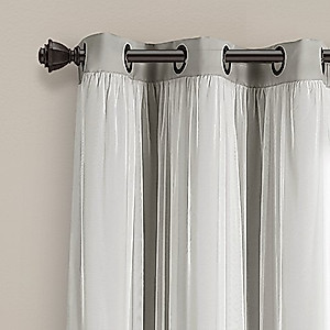Lush Decor Sheer Grommet Curtains Panel with Insulated Blackout Lining, Room Darkening Window Curtain Set (Pair), 38"W x 84"L, Light Gray