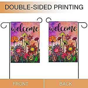 Hzppyz Welcome Spring Sunflower Watercolor Abstract Flower Garden Flag Double Sided, Floral Decorative House Yard Outdoor Summer Small Flag Vintage Decor Farmhouse Seasonal Outside Decorations 12 x 18
