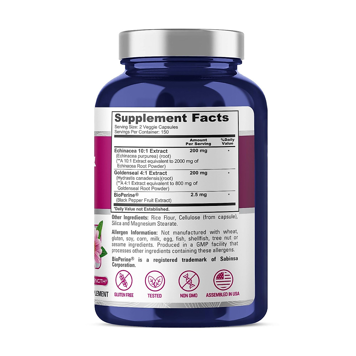 NusaPure Echinacea Goldenseal 2,800mg 300 Veggie Caps (Vegetarian, Non-GMO, Vegan)