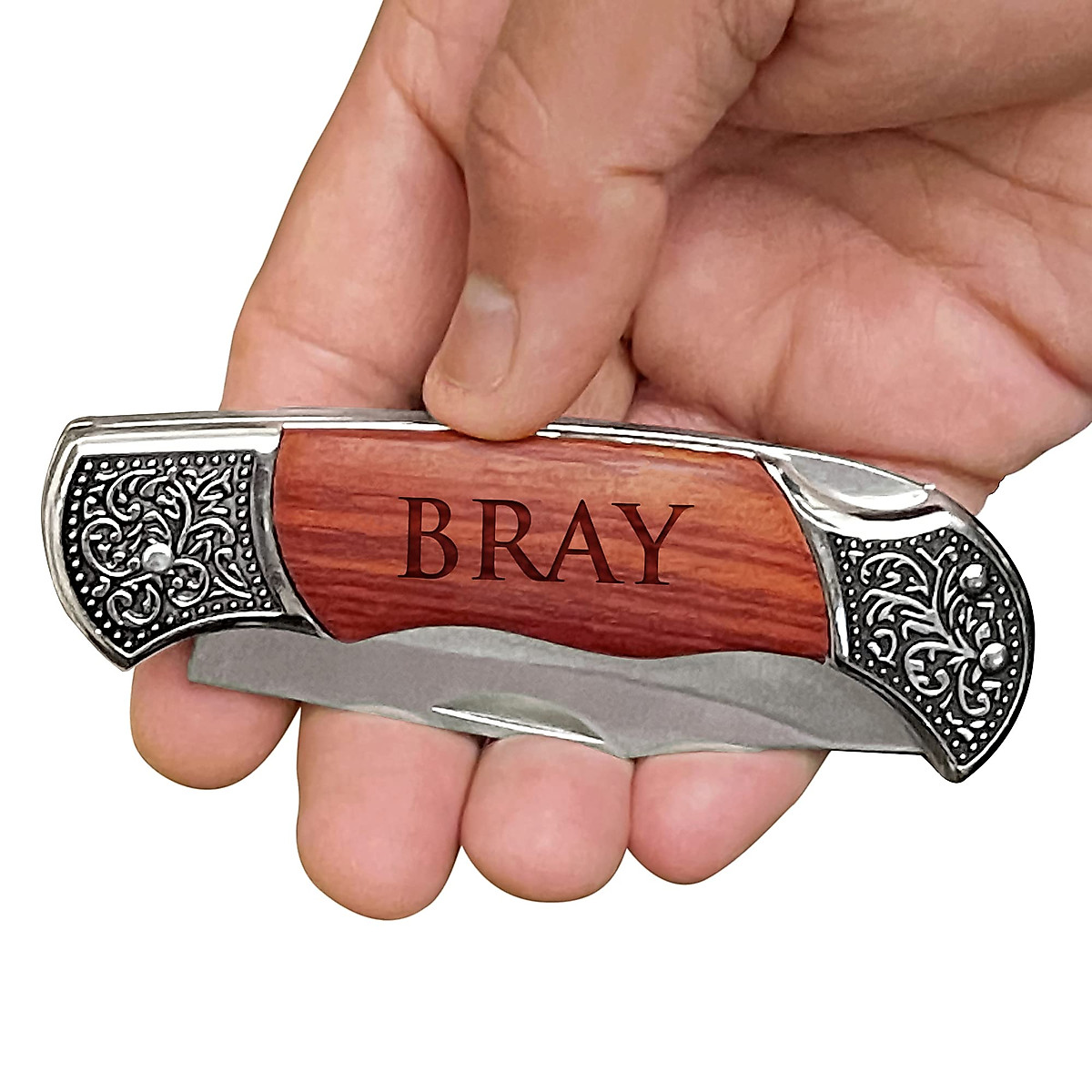 Krezy Case Personalized Engraved Pocket Knife, Engraved Folding Pocket Knife with Wooden Box, 7.25in Engraved Pocket Knife, Hunting Knife For Men