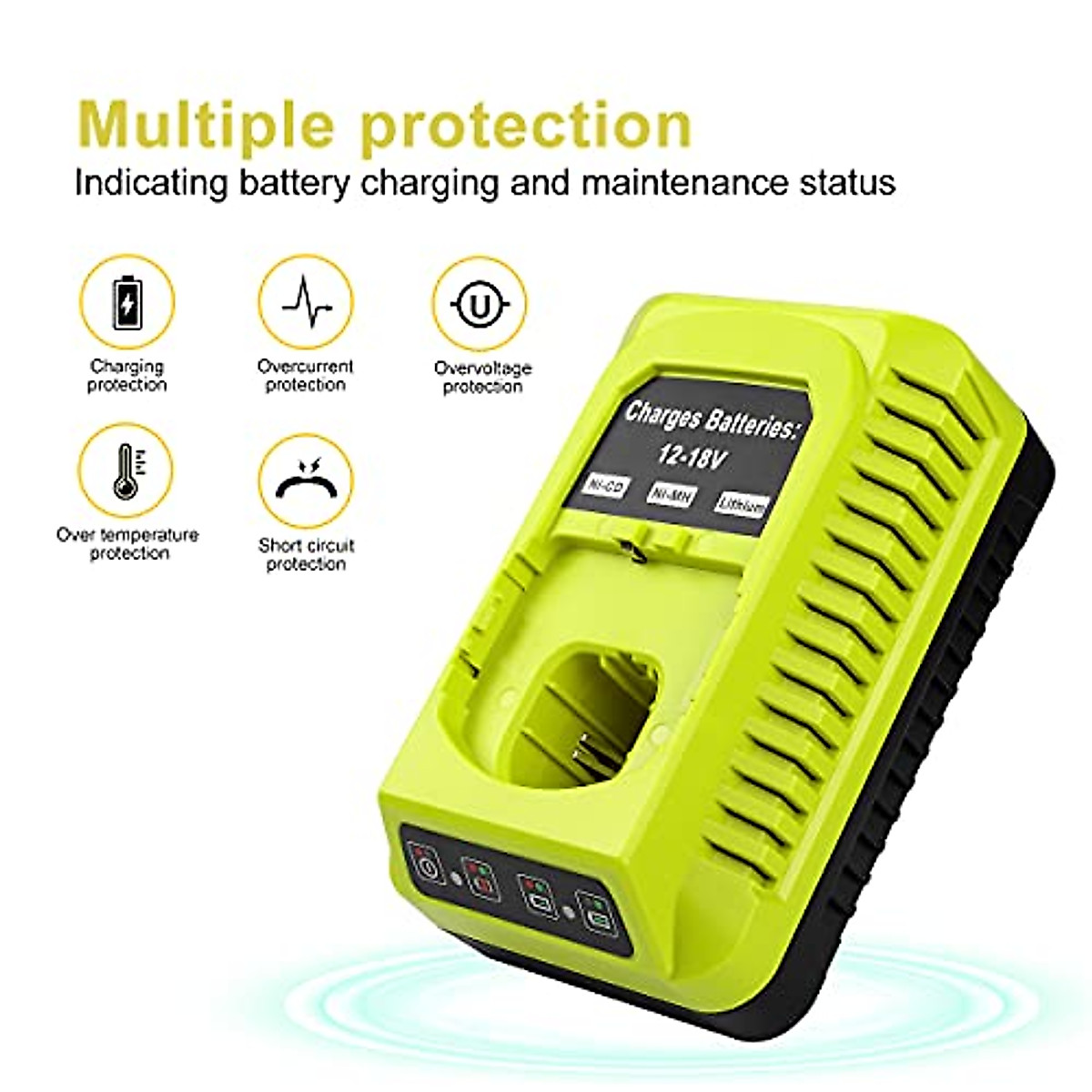 Powilling P117 Dual Chemistry IntelliPort Charger Li-ion & Ni-cad Ni-Mh Battery Charger 12V MAX and 18V MAX for Ryobi ONE Plus