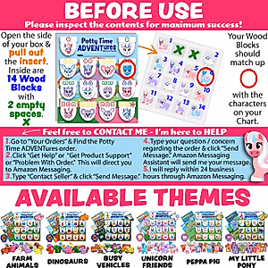 Potty Time Adventures Toddler Potty Training Chart by Lil ADVENTS - 14 Wooden Stacking Blocks / Prizes, Potty Training Advent Game - Behavior Reward Chart, Stickers & Activity Board - Unicorn Friends