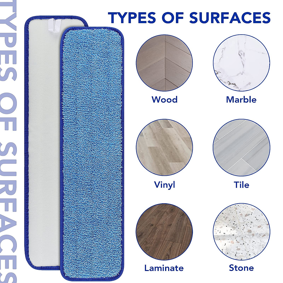 Replacement Microfiber Mop Pads for Rubbermaid Commercial, Cleaning Pad for Hardwood Floors 18 inch Mop Head to Pick-Up Dirt, Dust