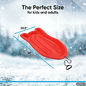 Superio Pack of 2 Toboggan Snow Sleds for Kids and Adults, 37" Plastic Sleds with Pull Ropes and Handles (Red-Blue)