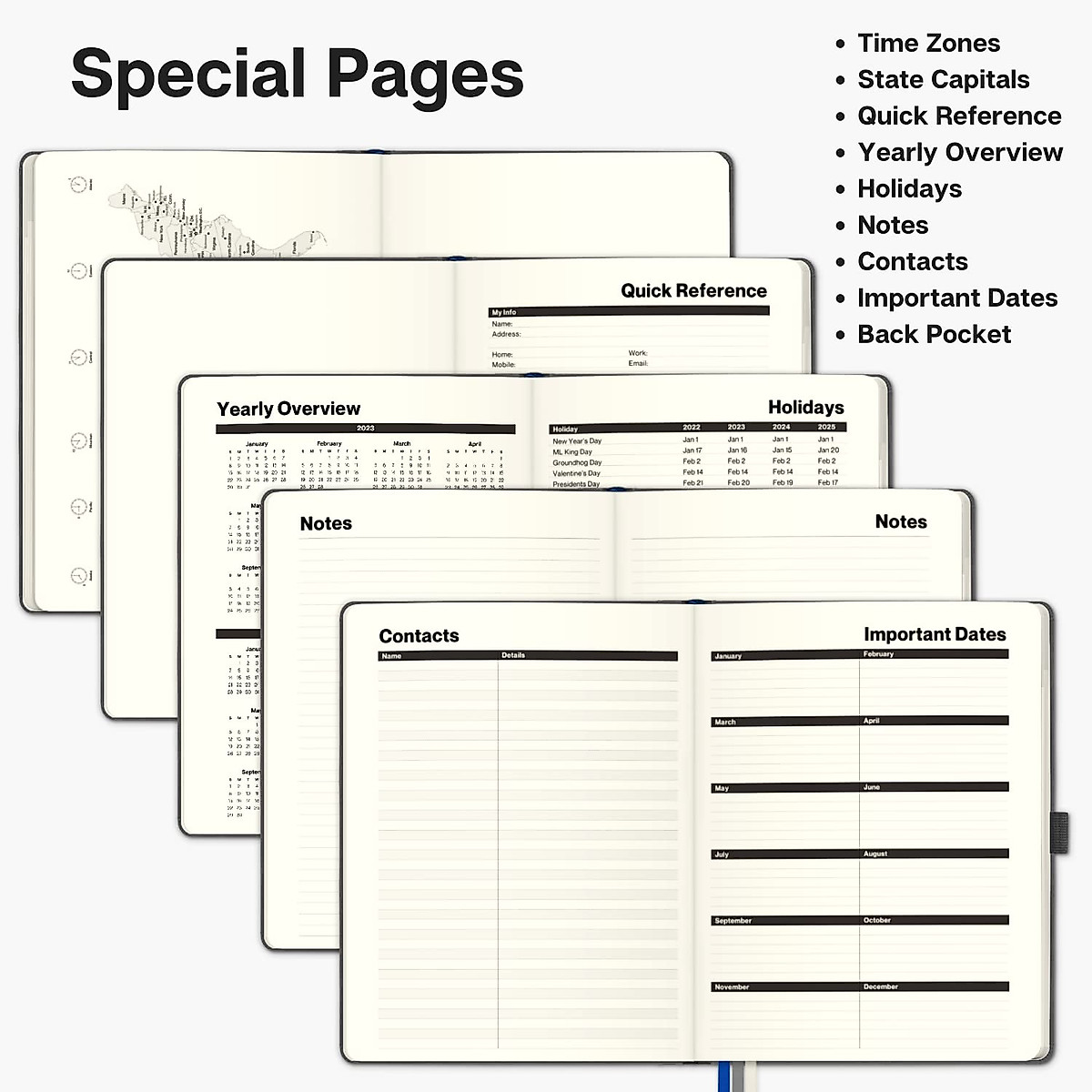 Dunwell Large Undated Appointment Book 2023 (8.5 x 11), Gray Faux Leather, 15 Minute Interval Time Block Planner (30 Min Weekends) No Date Planner Daily Weekly Monthly