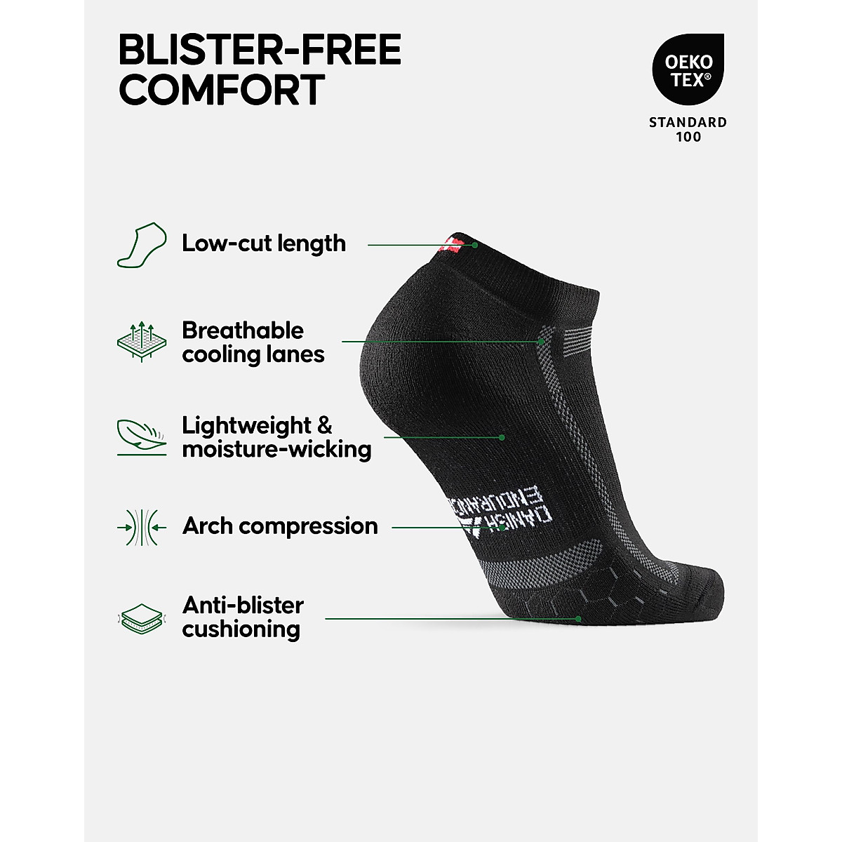 DANISH ENDURANCE Low-Cut Long Distance Running Socks, Sweat Wicking, Cushioned & Anti-Blister, 3 Pair Pack for Men & Women