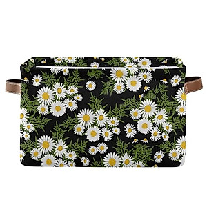 Daisies Flowers Storage Basket Bins Decorative Toy Laundry Basket Organization with Handles for Playroom Living Bed Room Office Clothes Nursery,1 pcs