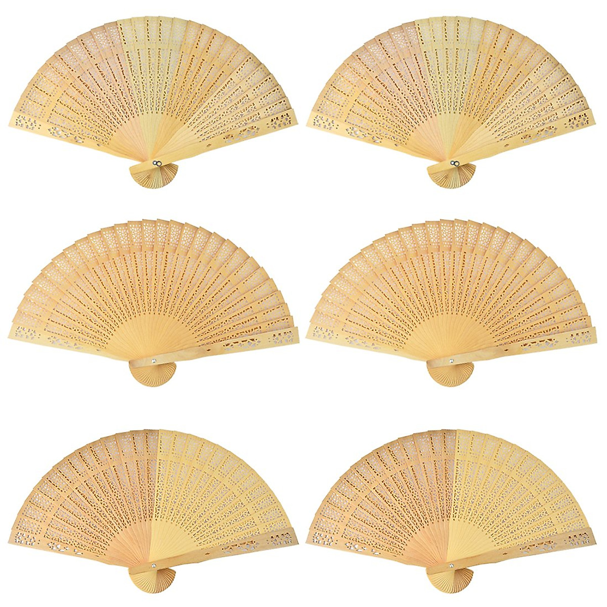 Wobe 60 Pack Sandalwood Fans- Baby Shower Gifts & Wedding Favors, Wooden Openwork Personal Handheld Folding Fans for Wedding Party, Home Decorations Birthday Gift