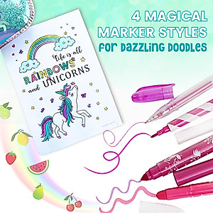 Amitié Lane Unicorn Stationery Set - Scented Markers Set + Erasable Doodle Book Set - Easy DIY Kids Arts and Crafts Kits - Girls Toys and Birthday Gifts for Kids Age 4-12