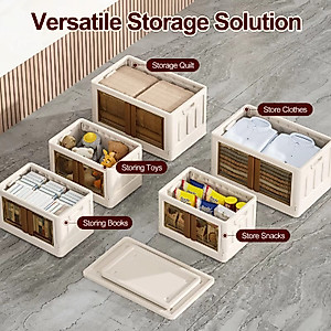 Sineda Closet Organizers and Storage - 19 Gallon Collapsible Storage Bins with Door and Lids, Stackable storage containers for Clothing, Books and Bedding.(19Gal-2Pack, Milk White)