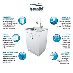 Transolid TC-2420-WC 24-in. All-in-One Laundry/Utility Sink Kit, White/Stainless Steel