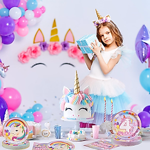 96 Pcs Unicorn 4th Birthday Party Decorations 350 GSM Disposable Rainbow Unicorn Plates and Napkins Tableware Set for Girls Unicorn Themed 4th Birthday Party Baby Shower Supplies Decorations Serves 24