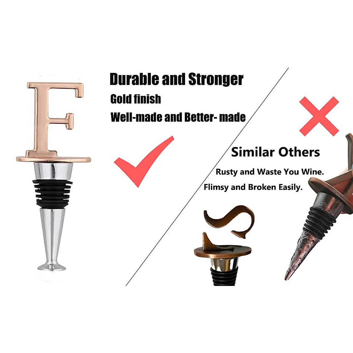 Wine Stoppers, 1 Pack Reusable Wine Bottle Stoppers Stainless Steel Letter Wine Stopper - Food Grade Silicone Material Decorative Wine Cork Saver Sealer Plug (Letters-O)