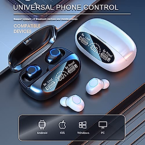 PMOPDSNNE Wireless Earbuds Bluetooth 5.3 True Wireless Headphones with LED Display Charging Case IPX7 Waterproof USB-C Button Control Powerful Bass in Ear Earphones One-Step Pairing Headset