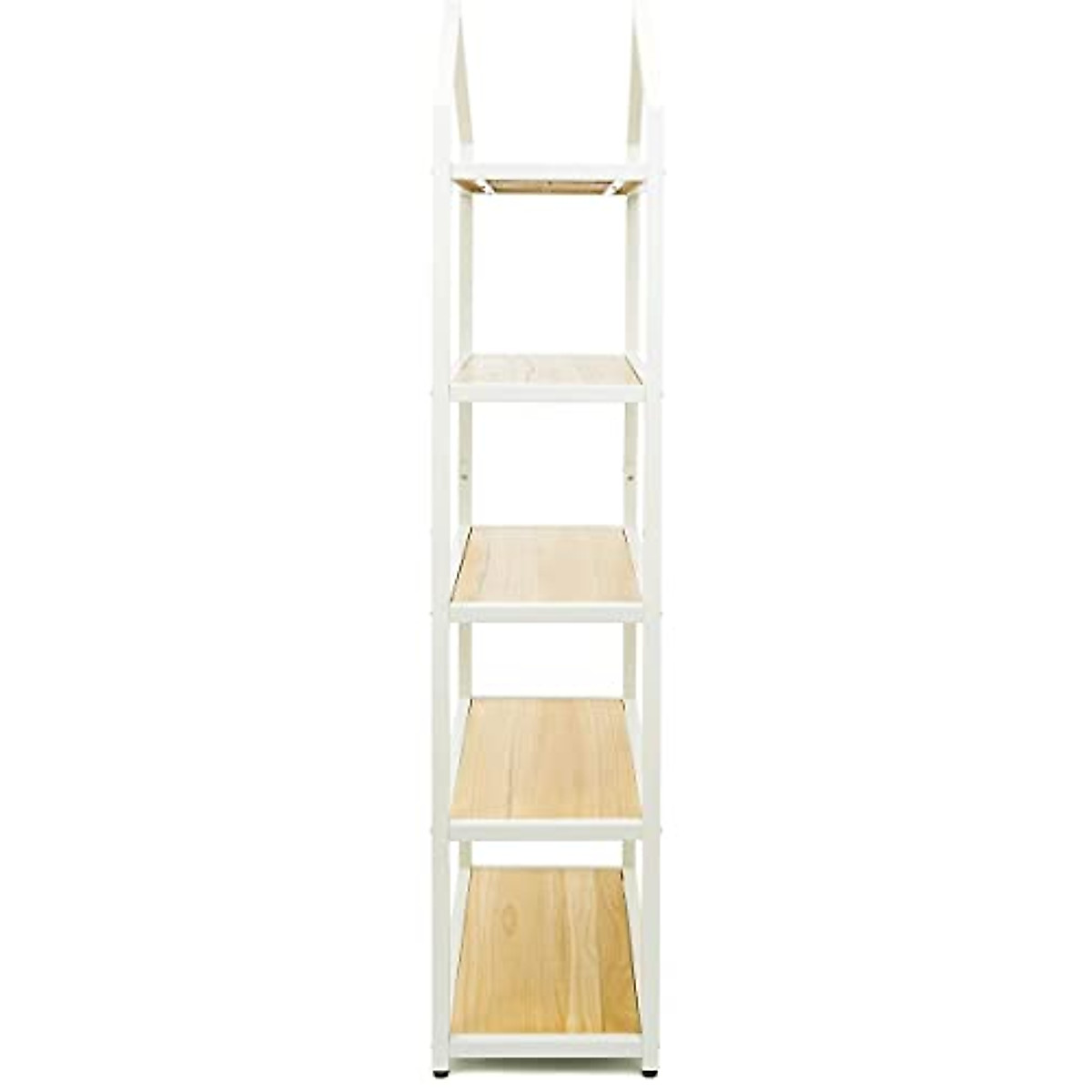 Displays2go 5-Tier Home or Retail Shelving Unit, Wrought Iron Frame, Open Back, Triangle Top Design - Ivory
