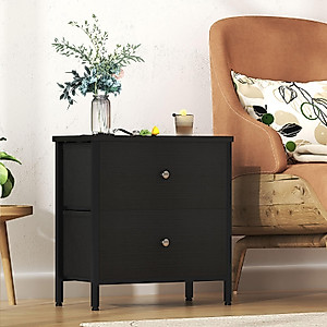 BOLUO Black Nightstands Set of 2, 2 Drawer Dresser for Bedroom Night Stand Small Nightstands End Table with Fabric Drawers Modern