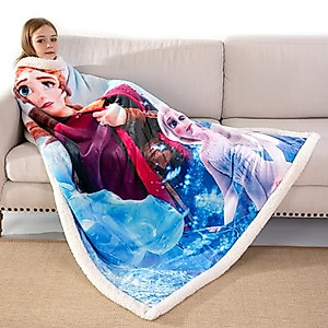 Kids Sherpa Flannel Throw Blanket 50" x 60 inches, Super Soft Cozy Plush Blanket for Indoor and Outdoor Use (Frozen-3, Throw(50'' × 60''))