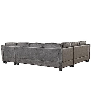 Elegant Sectional Sofa Couch with Movable Ottoman and Right Side Chaise Lounge ,U-Shaped Corner Velvet Upholstered Sectional & Couch W/ 3 Pillows for Home Office Apartment Living Room Furniture Sets