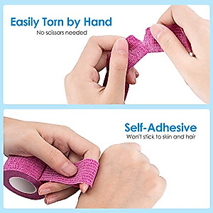 SlowTon Pet Self Adhesive Bandage, 12 Rolls Pet Vet Wrap Tape Non-Woven Cohesive Gauze Rolls for Dog Cat Animals Sport Tape for Wrist Healing Ankle Sprain & Swelling, 1” x 5 Yards Each After Stretched