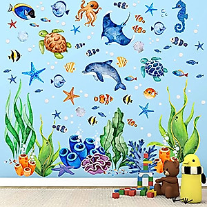 Ocean Fish Wall Decals Stickers Under The Sea Wall Decal Stickers Removable Sea Life Marine Animal Sticker Underwater Ocean Creatures Wall Decor for Kids Girls