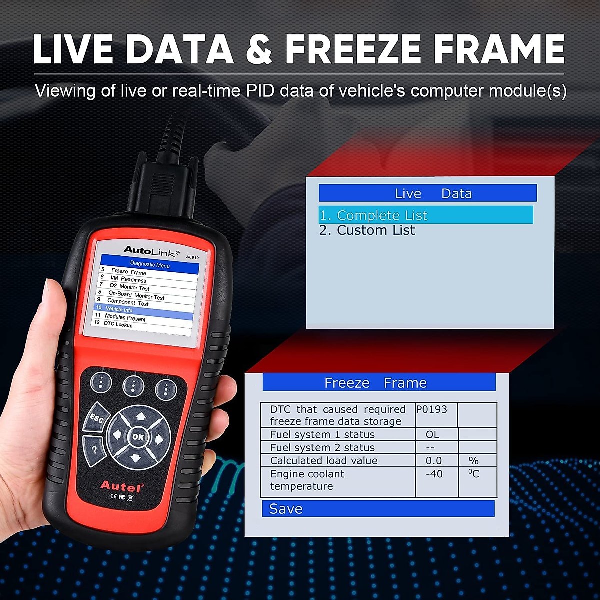 Autel AutoLink AL619 2024 Newest Car ABS SRS & CAN OBD2 Diagnostic Scan Tool, Read Erase DTCs for ABS Airbag & Full OBDII with Live Data, DTCs Library, Upgrade of AL519 ML519 ML619