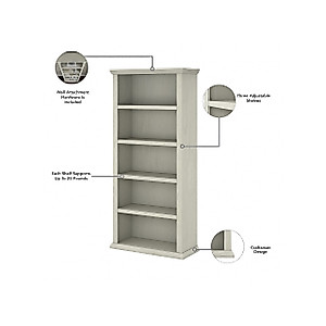 Bush Furniture Yorktown Home Office Desk with 5 Shelf Bookcase, 50W, White Oak