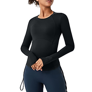 Almaree Workout Outfits Long Sleeve Shirts for Women Athletic Tops Running Sweatshirt with Thumb Holes L Black